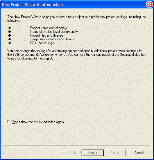 Quartus New Project Wizard