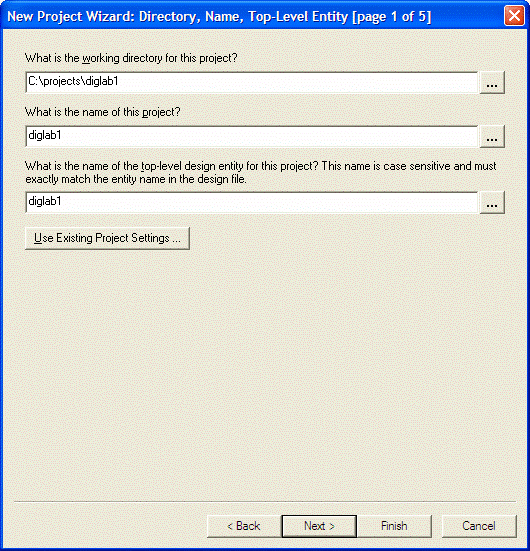 Quartus New Project Wizard