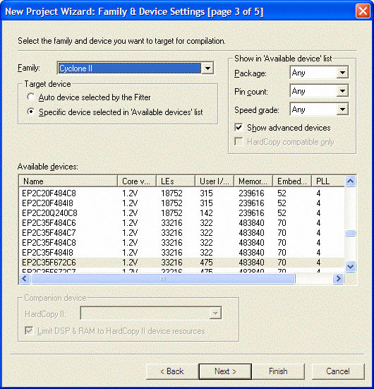 Quartus New Project Wizard