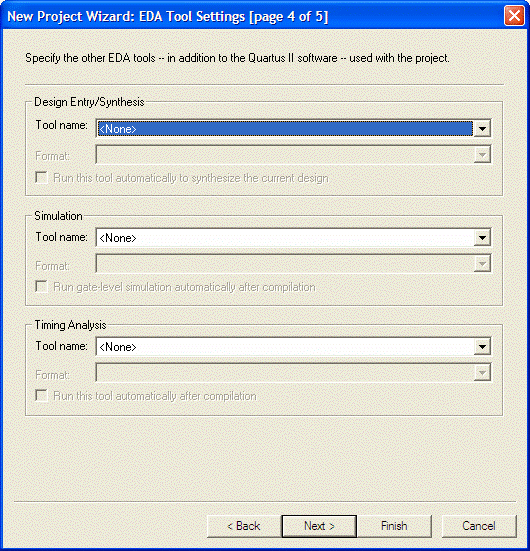 Quartus New Project Wizard